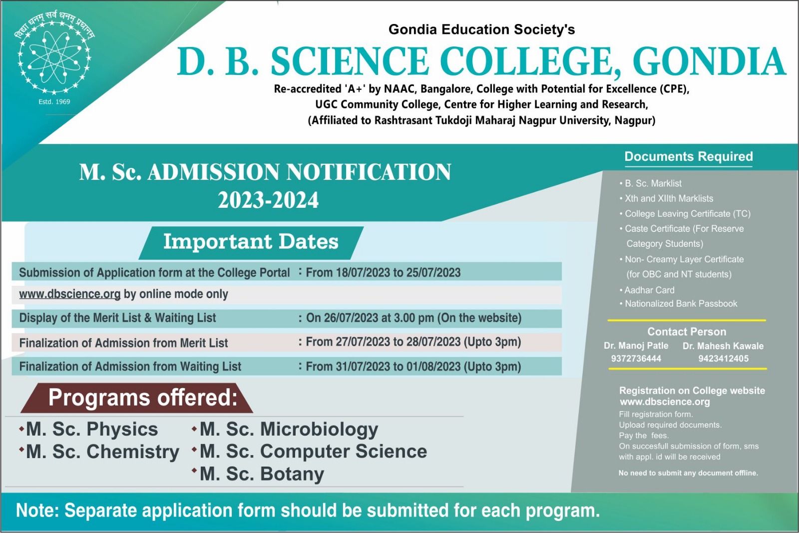 D. B. SCIENCE COLLEGE, GONDIA – WELCOME TO D. B. SCIENCE COLLEGE, GONDIA